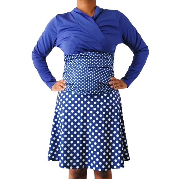 MISSLOOK | Dresses | Mislook Blue White Polka Dot Ruched Dress | Poshmark